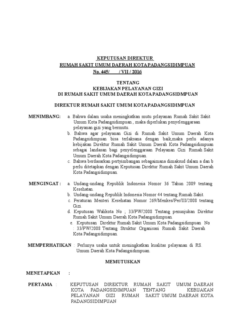 CONTOH SK Kebijakan Pelayanan Gizi | PDF