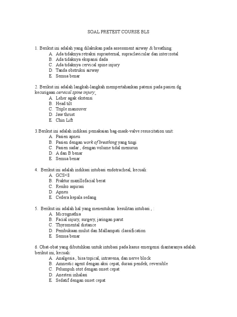 Soal Pretest Course BLS | PDF | Kesehatan Holistik | Sains & Matematika