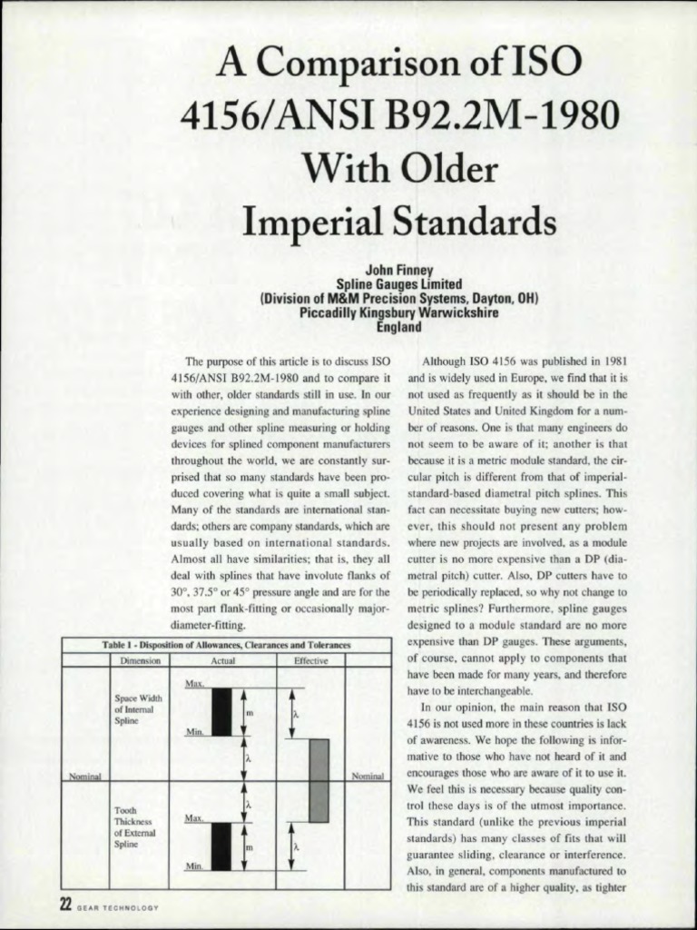 ISO 4156 vs ANSI B92.2M Standards | PDF | Engineering Tolerance | Gear