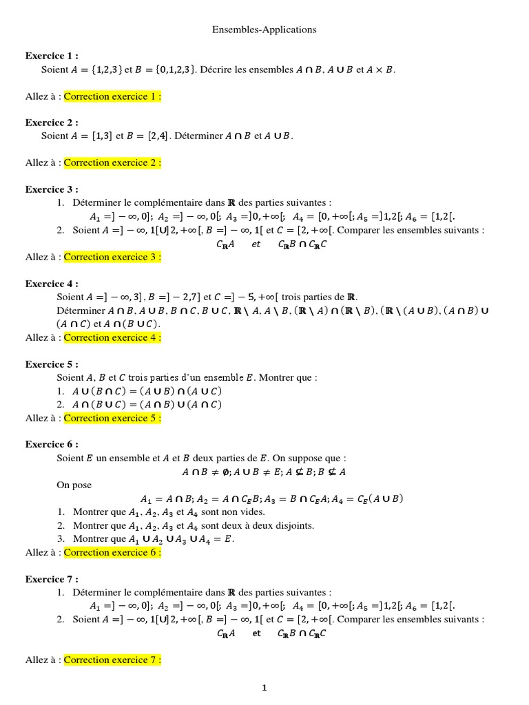 Exercices Corriges Ensembles Et Applications | PDF | Inclusion ...