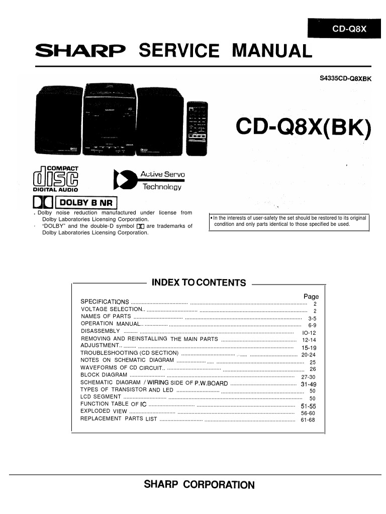 SHARP CD-Q8X Service Manual | Compact Cassette | Amplifier