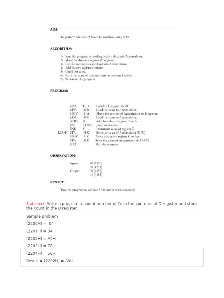 8085 Programs | PDF