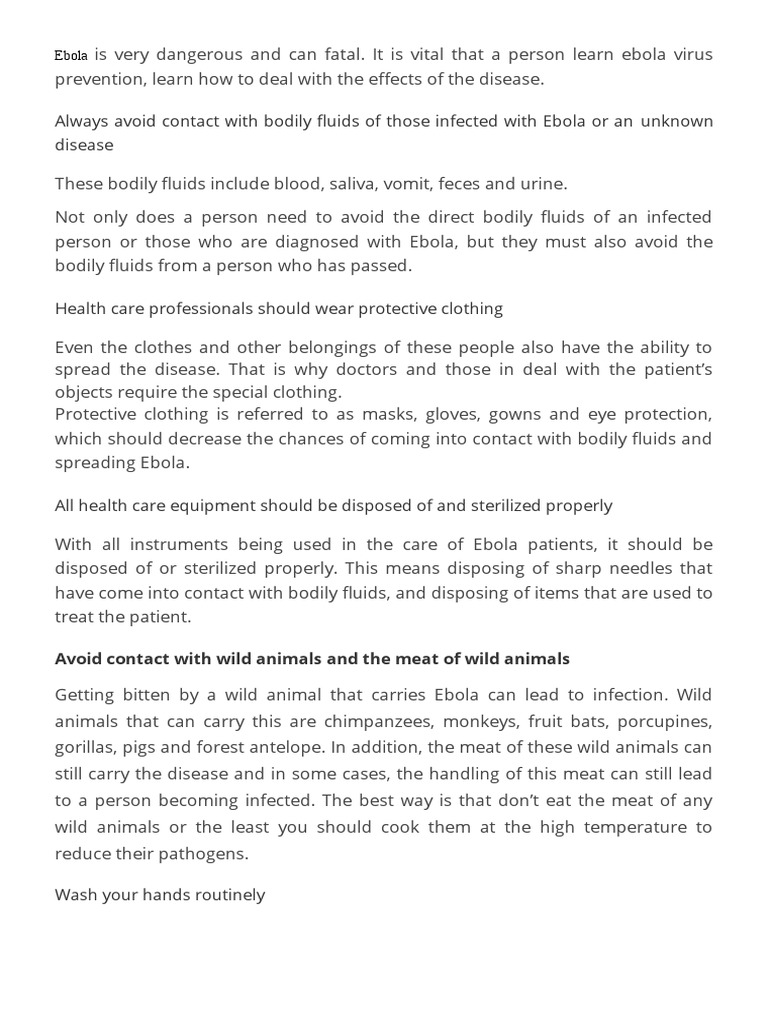 Always Avoid Contact With Bodily Fluids of Those Infected With Ebola or ...
