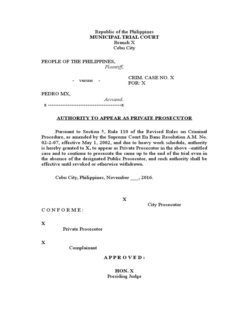 Sample Authority To Prosecute | PDF