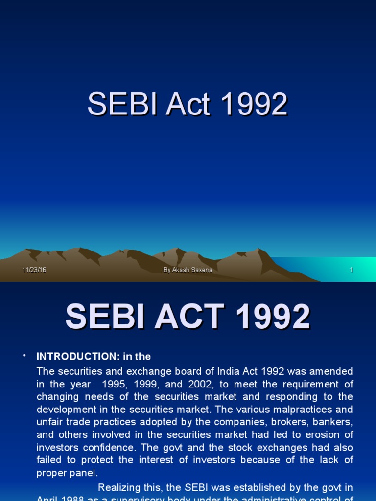 Sebi Act 1992 | PDF | Securities (Finance) | Market Maker