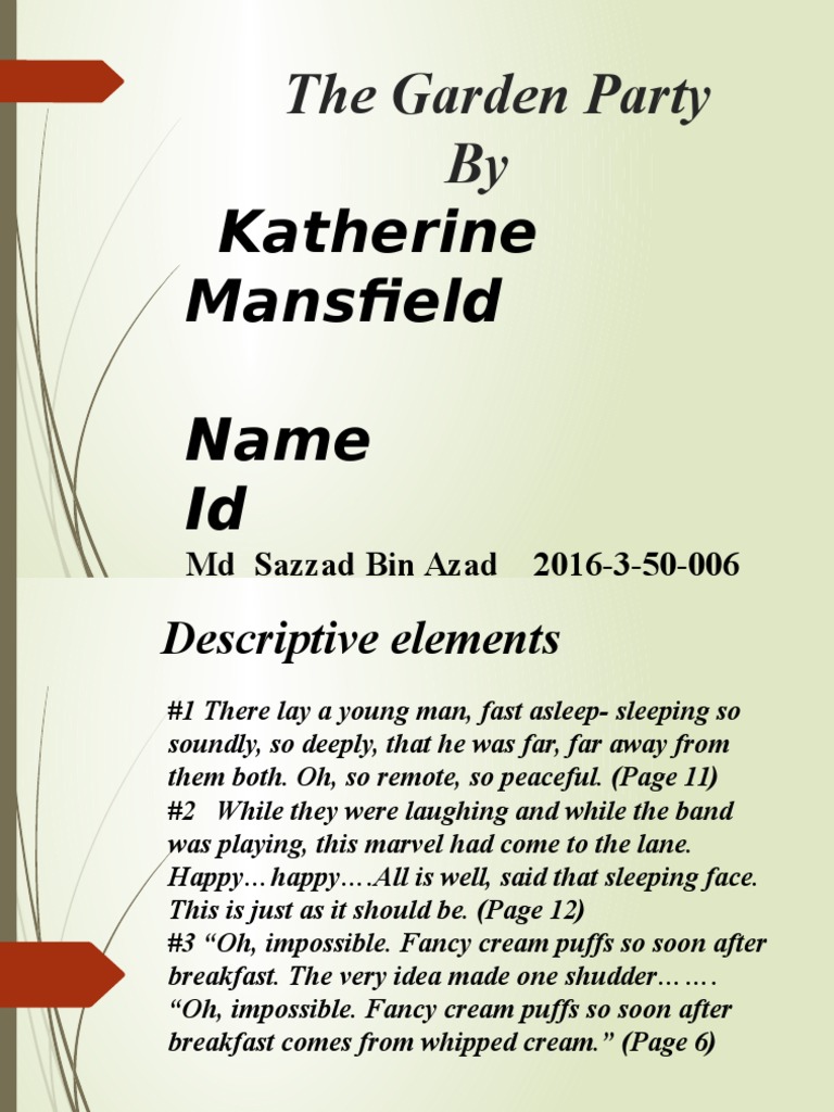 The Garden Party By: Katherine Mansfield Name Id | PDF | Poetry