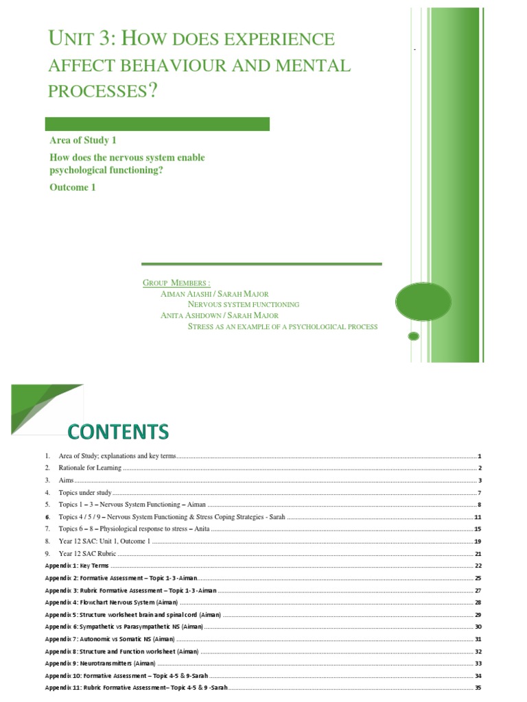Psychology Unit 3 Aos1 Outcome 1 Aa Aa SM | PDF | Stress (Biology) | Neuron