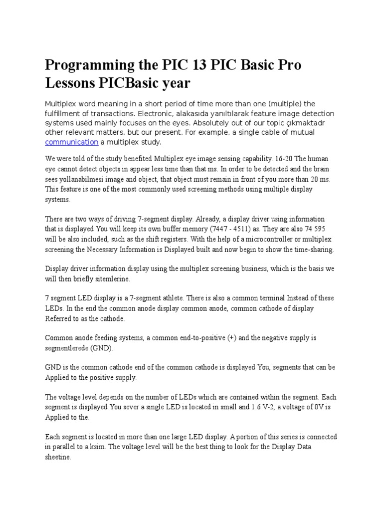 Programming The PIC 13 PIC Basic Pro Lessons PICBasic Yea1 | PDF ...