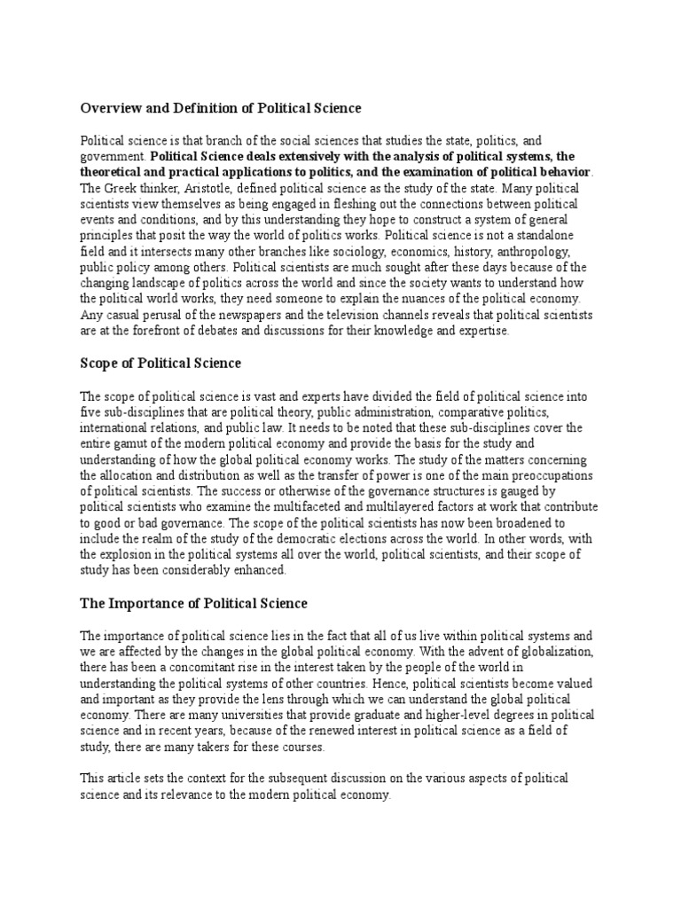 Overview and Definition of Political Science | Political Science | Politics