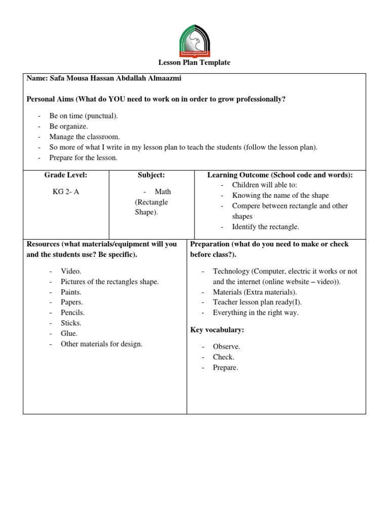 Rectangle Lesson Plan | PDF | Lesson Plan | Preschool