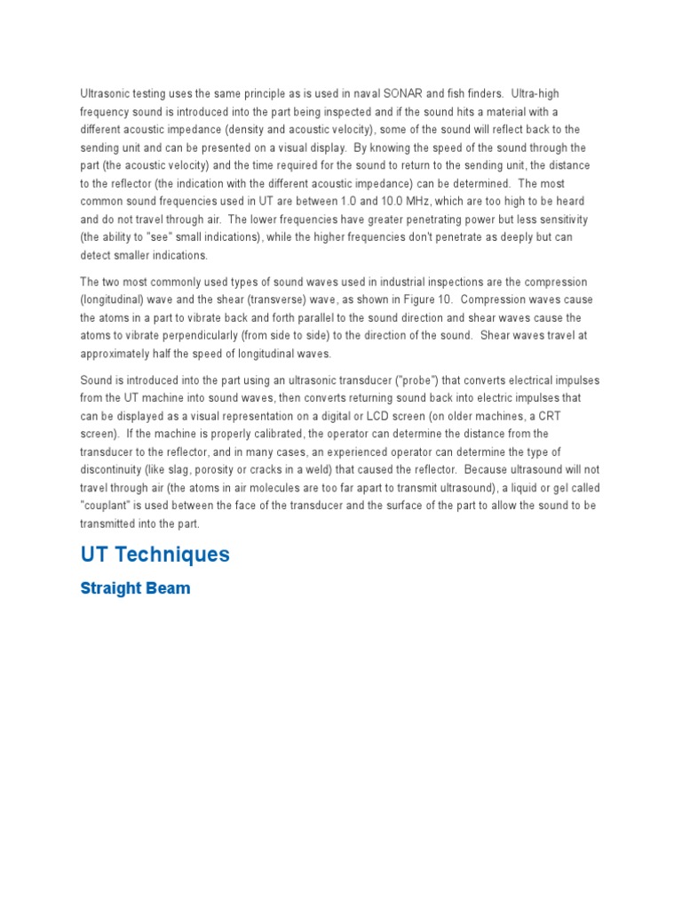 UT Techniques: Straight Beam | PDF