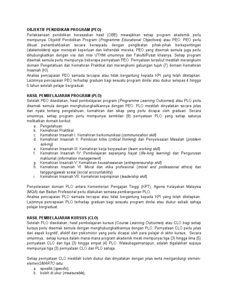 Objektif Pendidikan Program | PDF