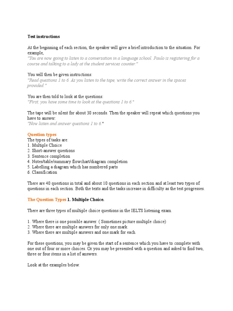 Test Instructions | PDF | Question | Multiple Choice