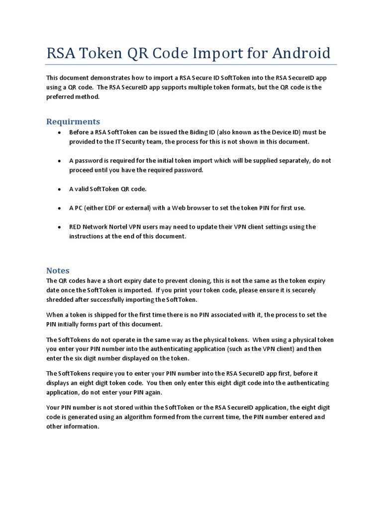 Rsa Token Qr Code Import For Android Pdf Qr Code Android Operating System