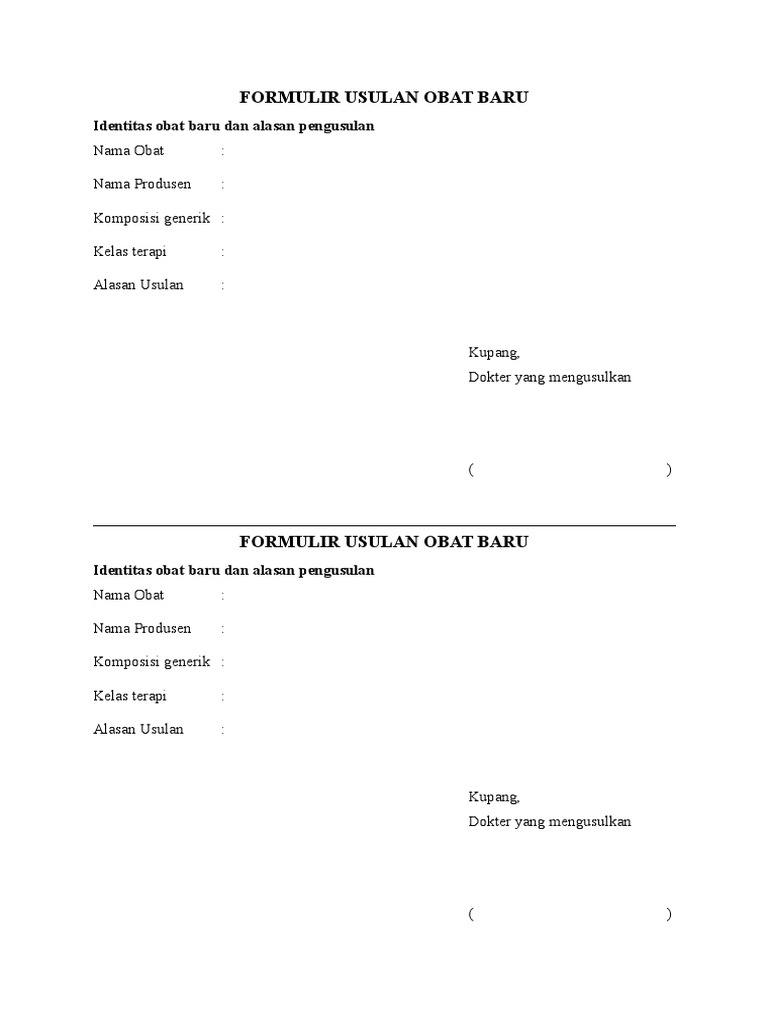 Formulir Usulan Obat Baru | PDF