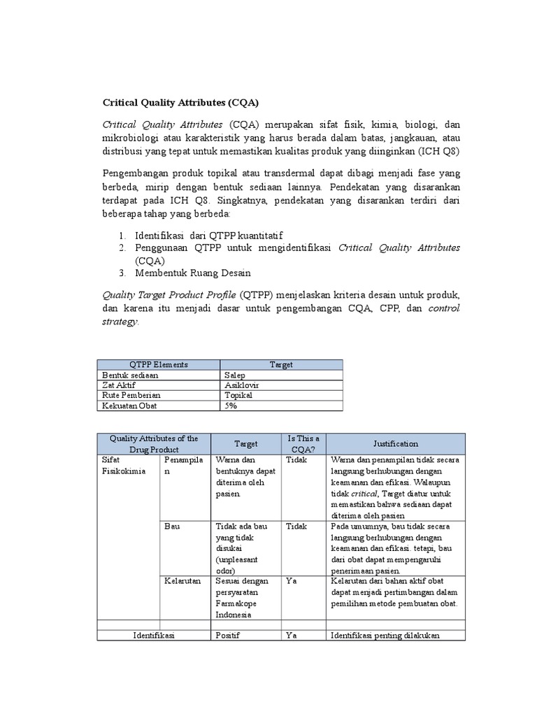 Critical Quality Attributes