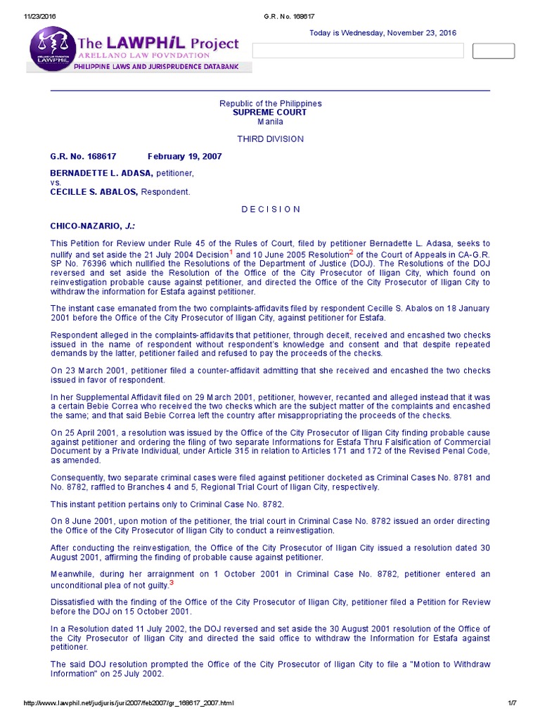 Adasa Vs Abalos. February 19, 2007 | PDF | Prosecutor | Appeal