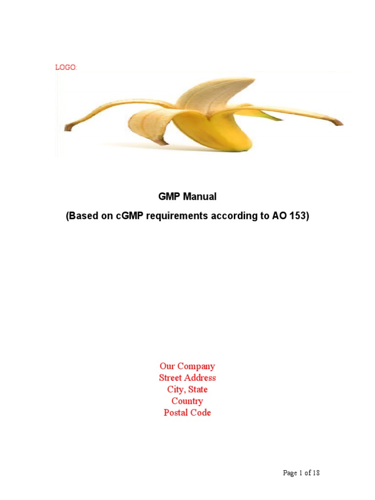 Complete Template For GMP Manual | PDF | Food Safety | Sanitation