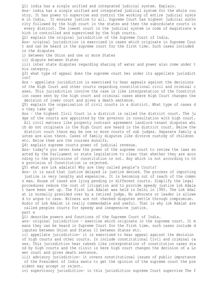 India Has A Single Unified and Integrated Judicial System | PDF ...