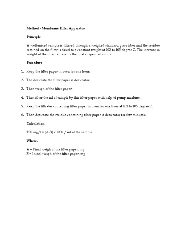 Membrane Filter Method For Tss | PDF