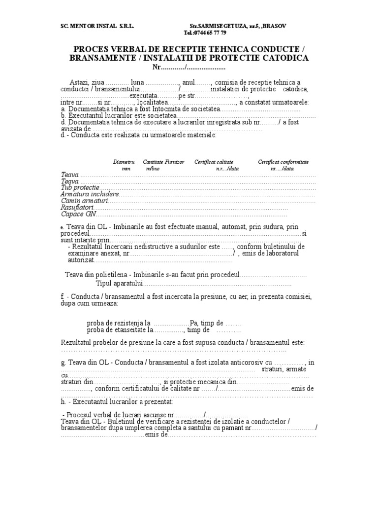 Proces Verbal Receptie Tehnica | PDF