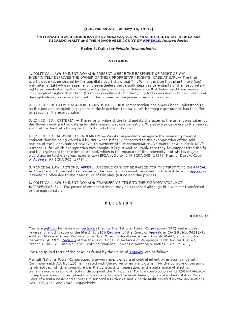 NAPOCOR v. Gutierrez - Case | PDF | Law