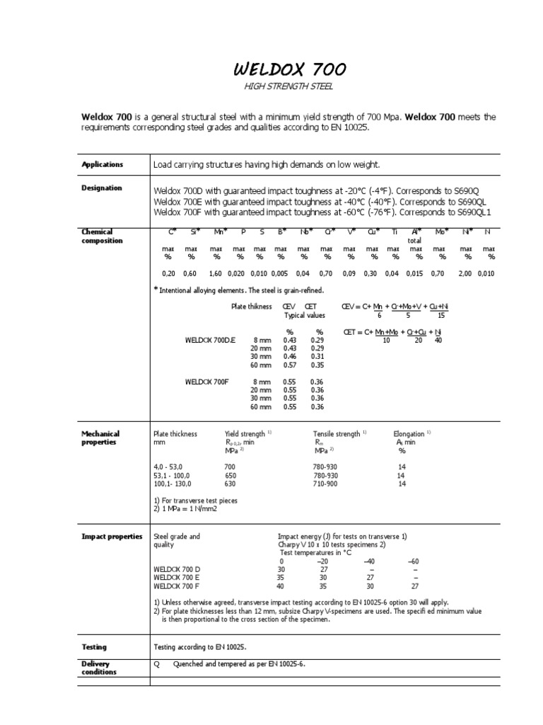 Fisa Tehnica Weldox 700 | PDF | Structural Steel | Metal Fabrication