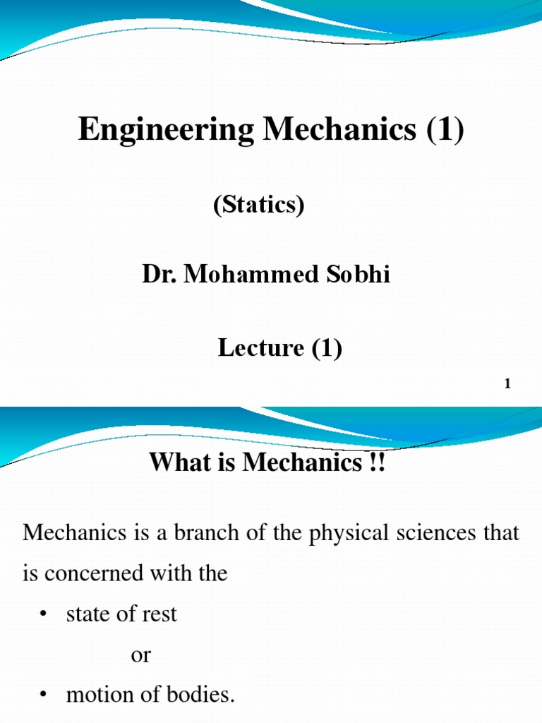 Engineering Mechanics (1) : (Statics) | PDF | Euclidean Vector | Force