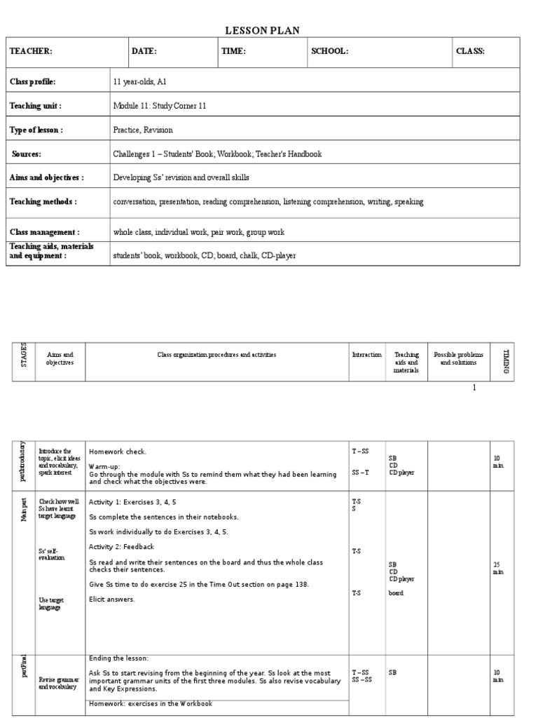 A1 Lesson Plan: Module 11 Revision | PDF | Language Arts & Discipline ...
