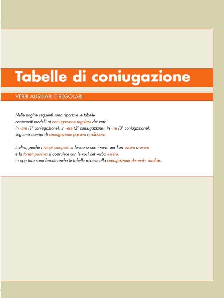 Tabelle Di Coniugazione Verbi Regolari e Irregolari PDF | PDF