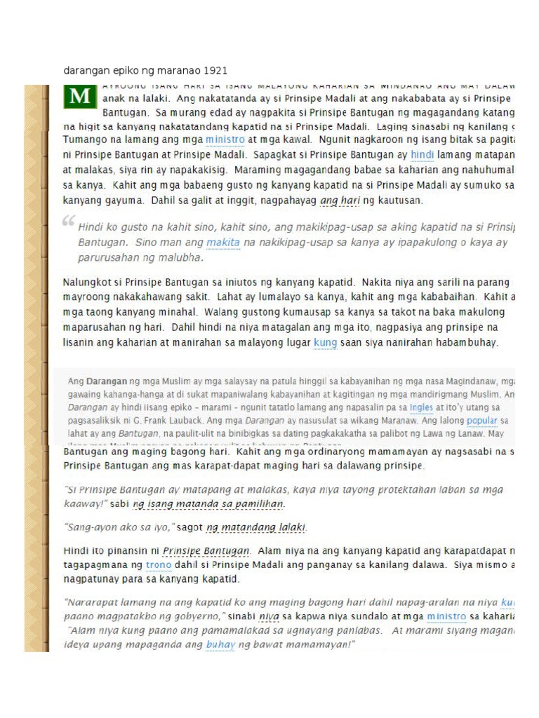 Darangan Epiko NG Maranao 1921 | PDF