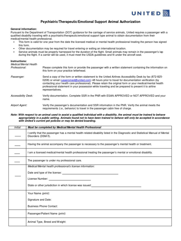Support Animal Form 11 3 15 Mental Health Professional Health 