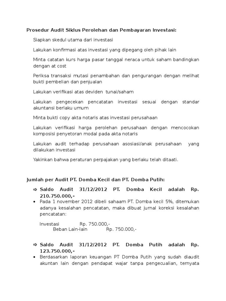Prosedur Audit Siklus Perolehan Dan Pembayaran Investasi | PDF