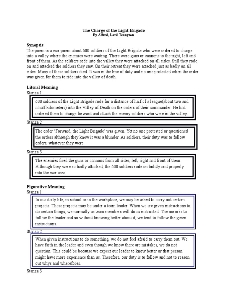Charge Of The Light Brigade Poem
