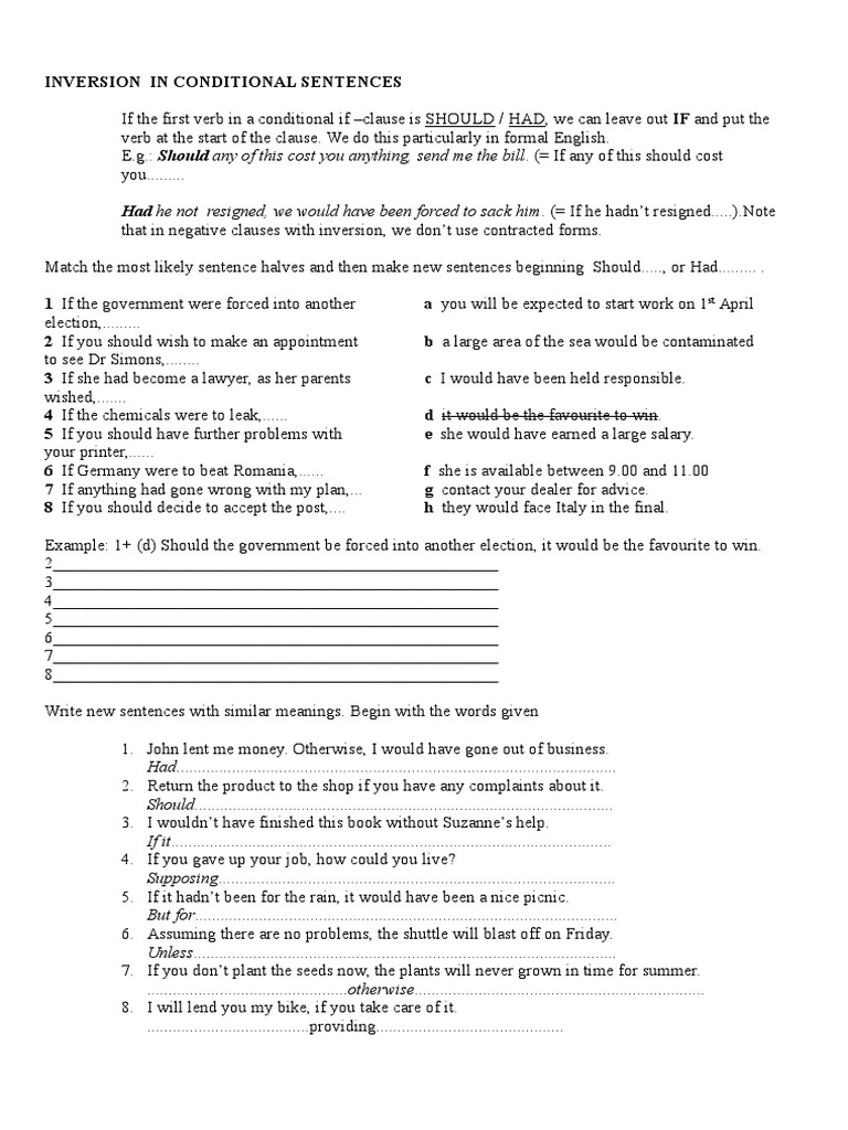 Inversion Conditionals | PDF | Sentence (Linguistics) | Grammar
