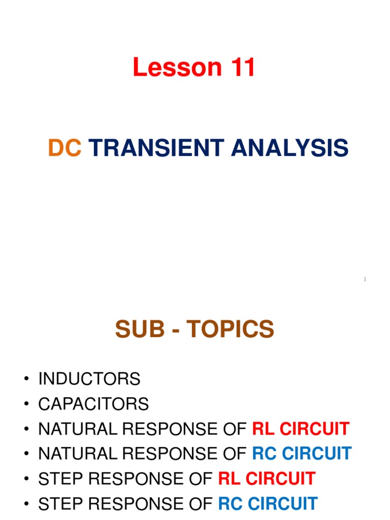 Lesson 11 DC Transient Analysis | PDF | Capacitor | Inductor