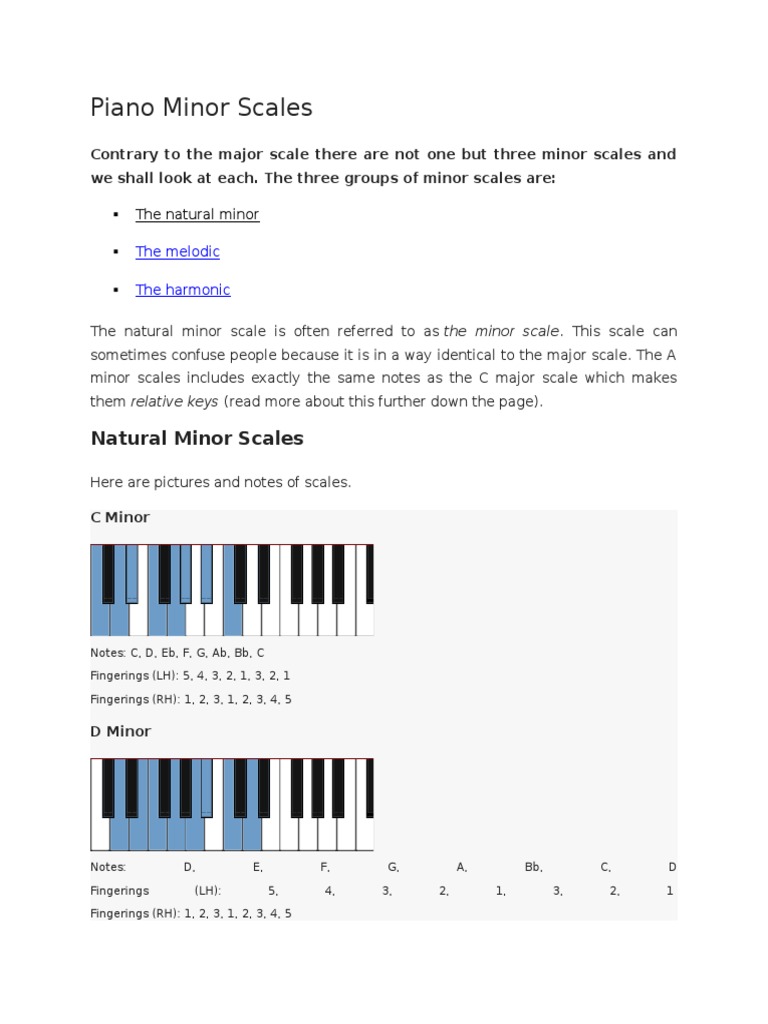 Piano Minor Scales | PDF | Minor Scale | Scale (Music)
