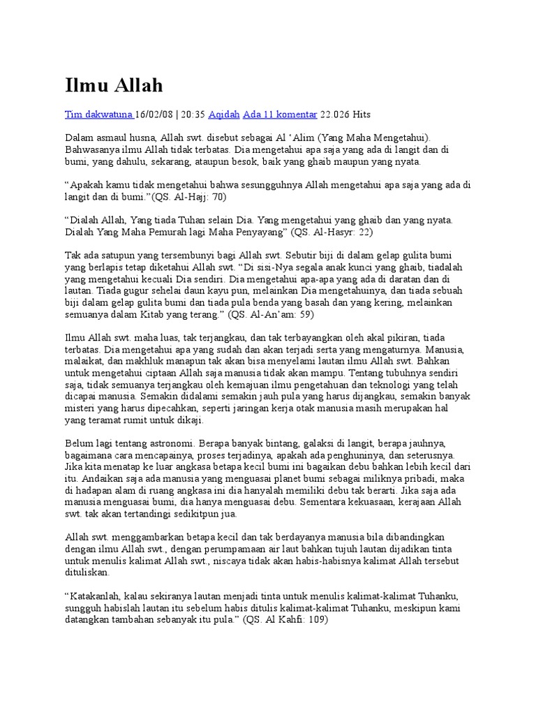 Ilmu Allah | PDF | Ilmu Sosial | Agama & Spiritualitas
