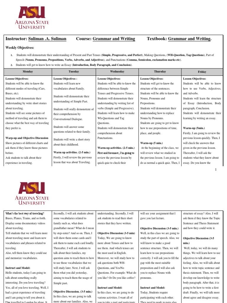 My-One-Week-Lesson-Plan Template | PDF | Question | Homework