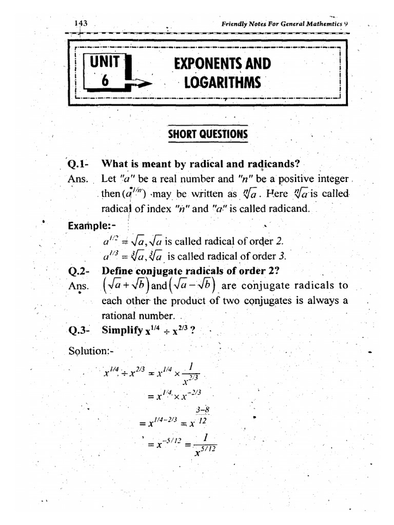 Unit06 Exponents and Logarithms | PDF