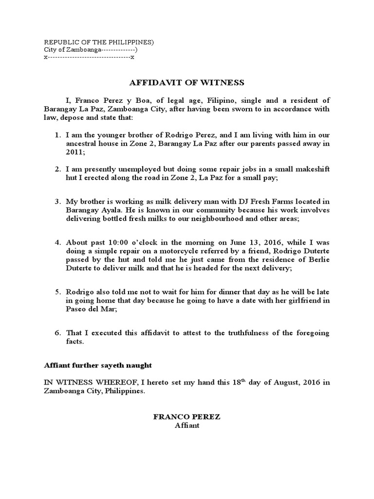 Affidavit of Witness Franco Edited | PDF