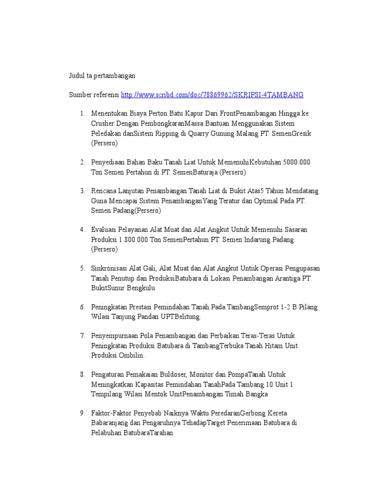 150 Judul Ta Pertambangan | PDF
