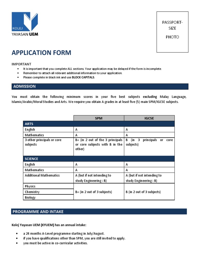 KYUEM Application Form | PDF | Gce Advanced Level (United Kingdom) | Fee
