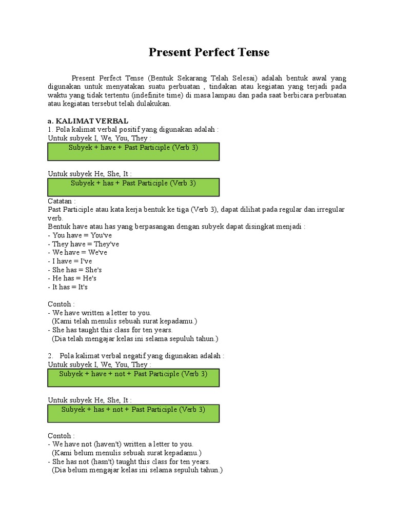 Pola dan Contoh Present Perfect Tense | PDF