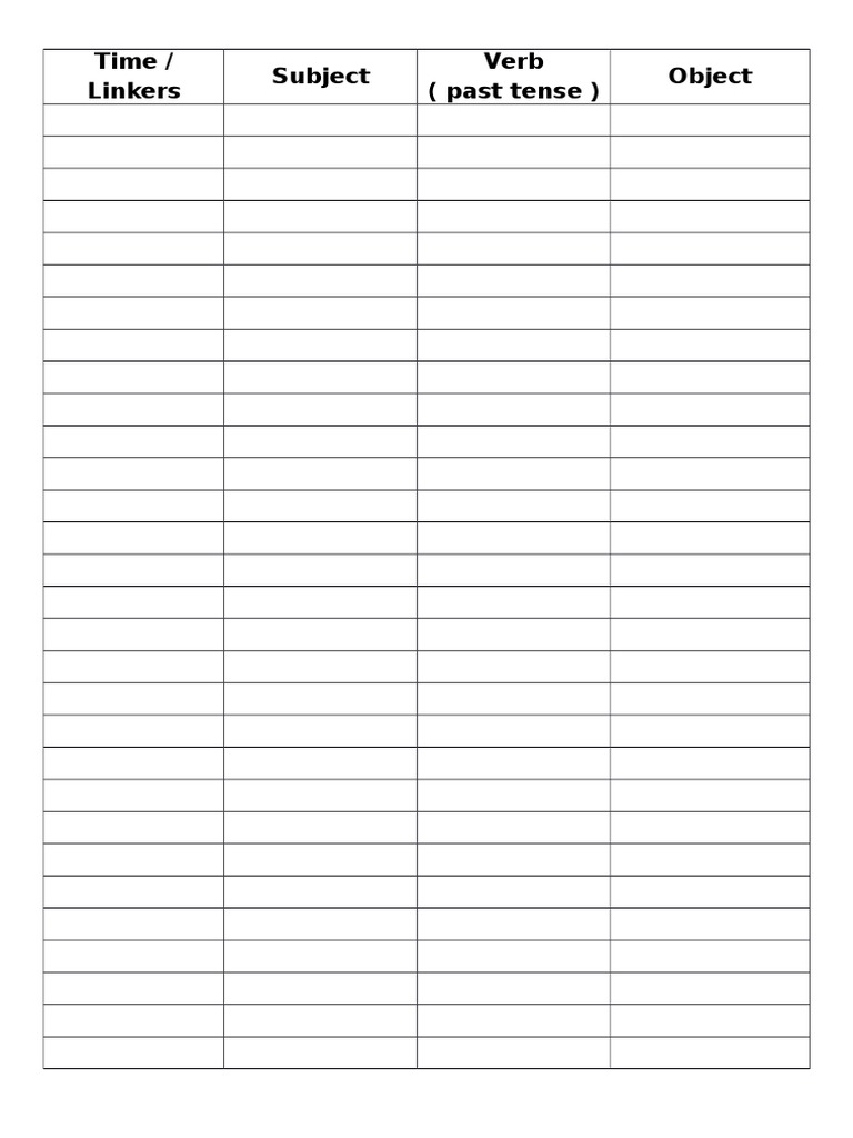 Time / Linkers Subject Verb (Past Tense) Object | PDF | Language ...