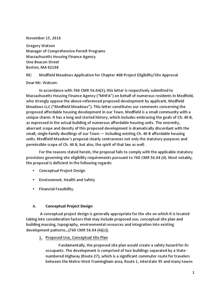 Medfield Residents Oppose 40B Project | PDF | Traffic | Bankruptcy