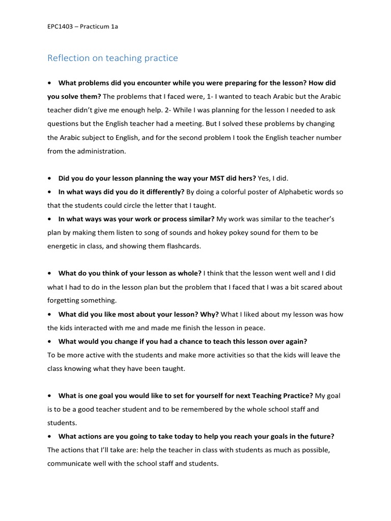 Reflection On Teaching Practice | PDF | Education Theory | Teaching