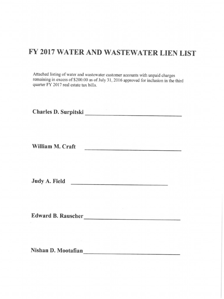FY17 Ipswich Water and Sewer Lien List | PDF