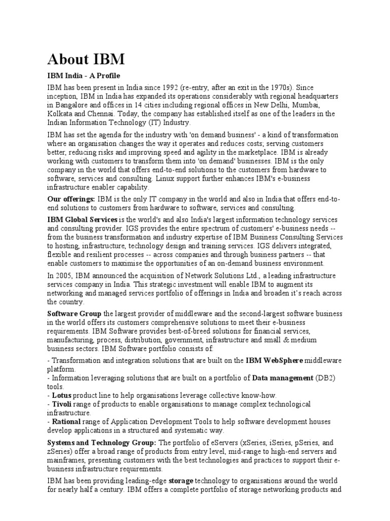 About IBM | PDF | Ibm | Overtime