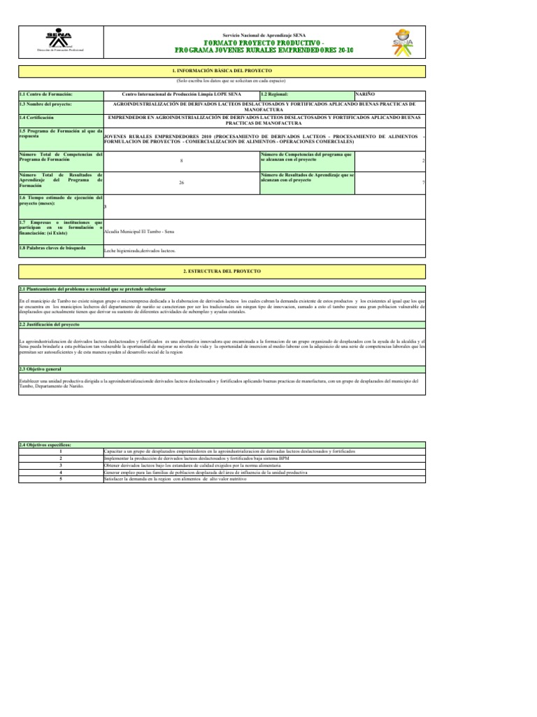 Proyecto Sofia Plus Lacteos Deslactosados y Fortificados | PDF | Iniciativa empresarial ...